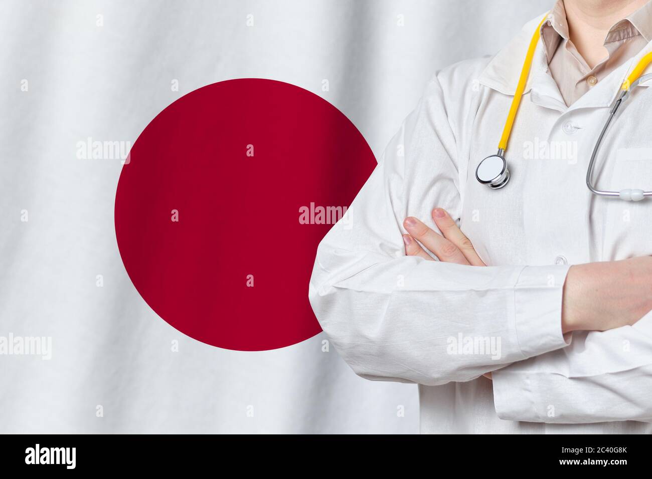 Japan healthcare concept with doctor man on flag background. Medical ...