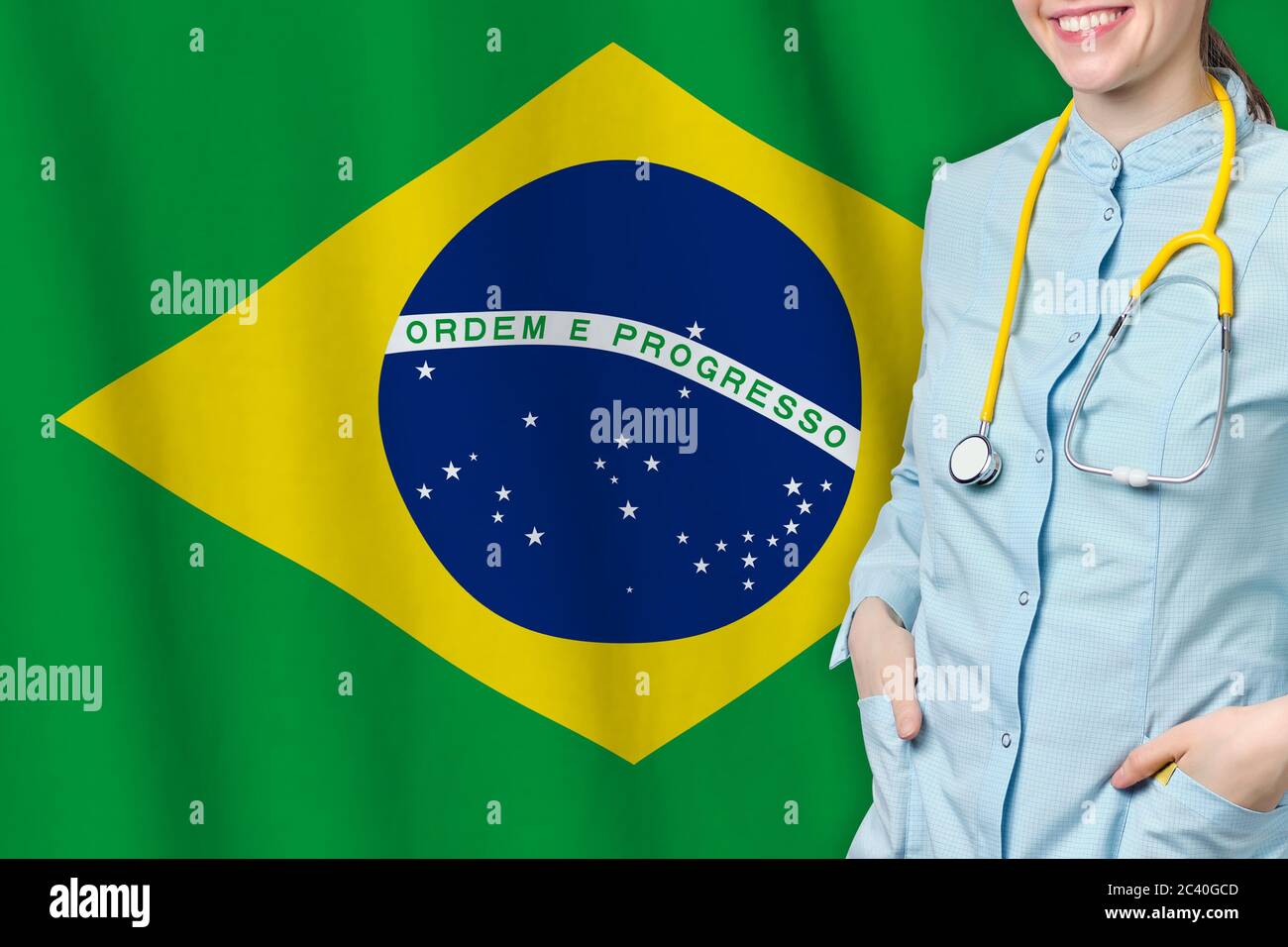 Federative Republic of Brazil healthcare concept with doctor woman on ...