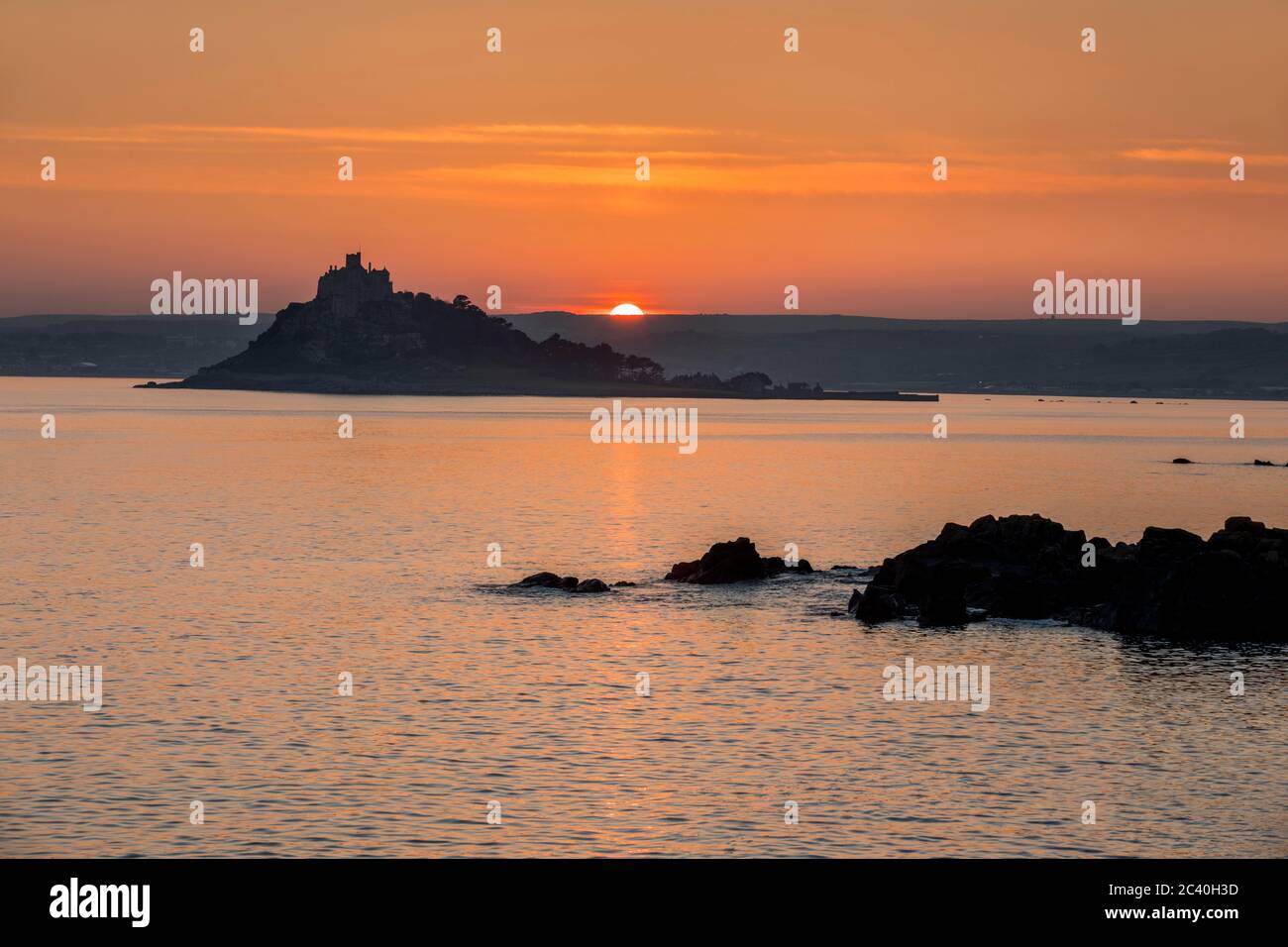 St Michael's Mount; Sunset; From Perranuthnoe; Cornwall; UK Stock Photo ...