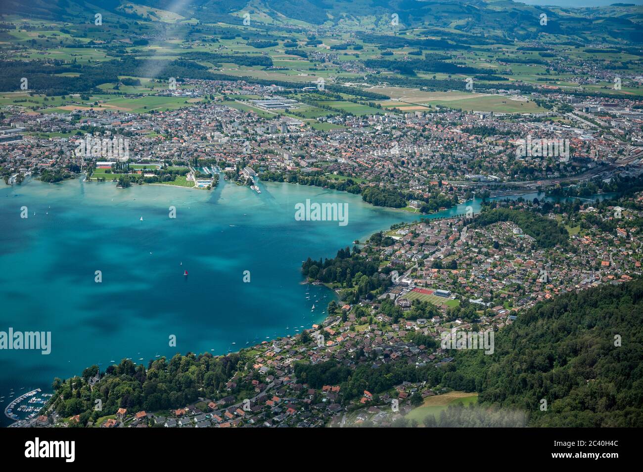 Thun and Lake Thun seen from the Helicopter Stock Photo - Alamy