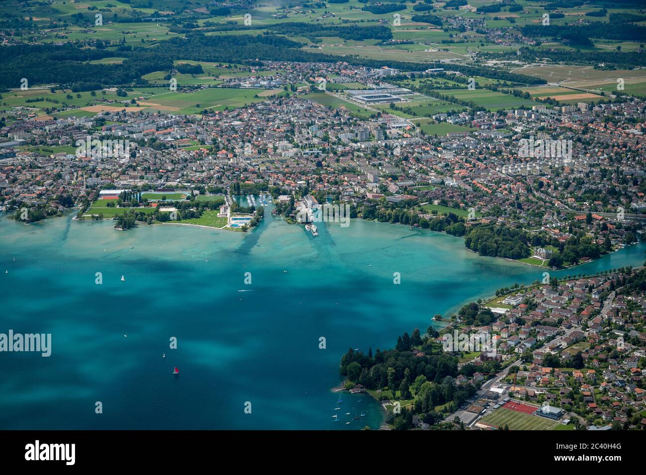 Thun and Lake Thun seen from the Helicopter Stock Photo - Alamy