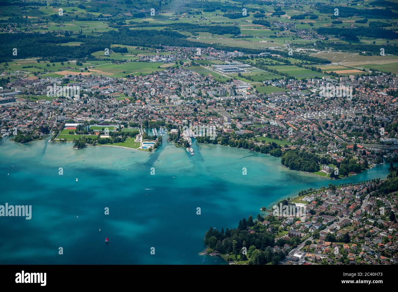 Thun and Lake Thun seen from the Helicopter Stock Photo - Alamy