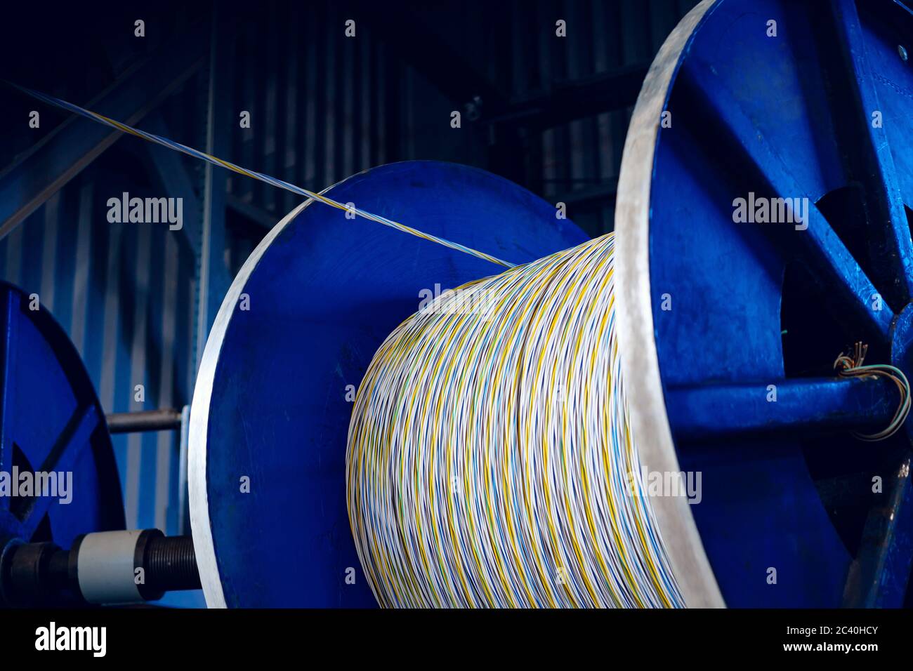 Production of copper wire, cable in reels at factory. Cable factory ...