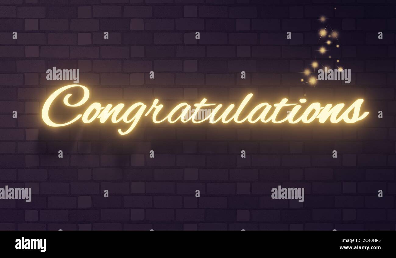 The word congratulations on a dark brick wall background, 3d rendering ...