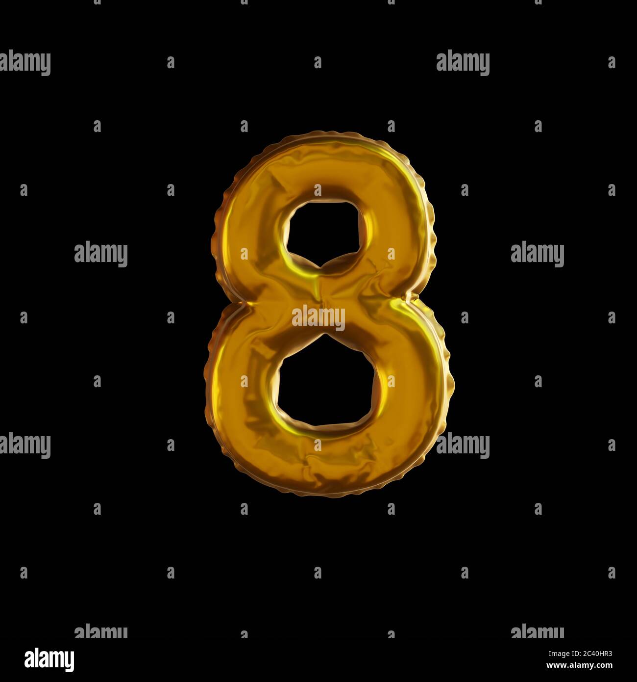 Golden Balloon Number 8, Realistic 3D Rendering on a black background ...