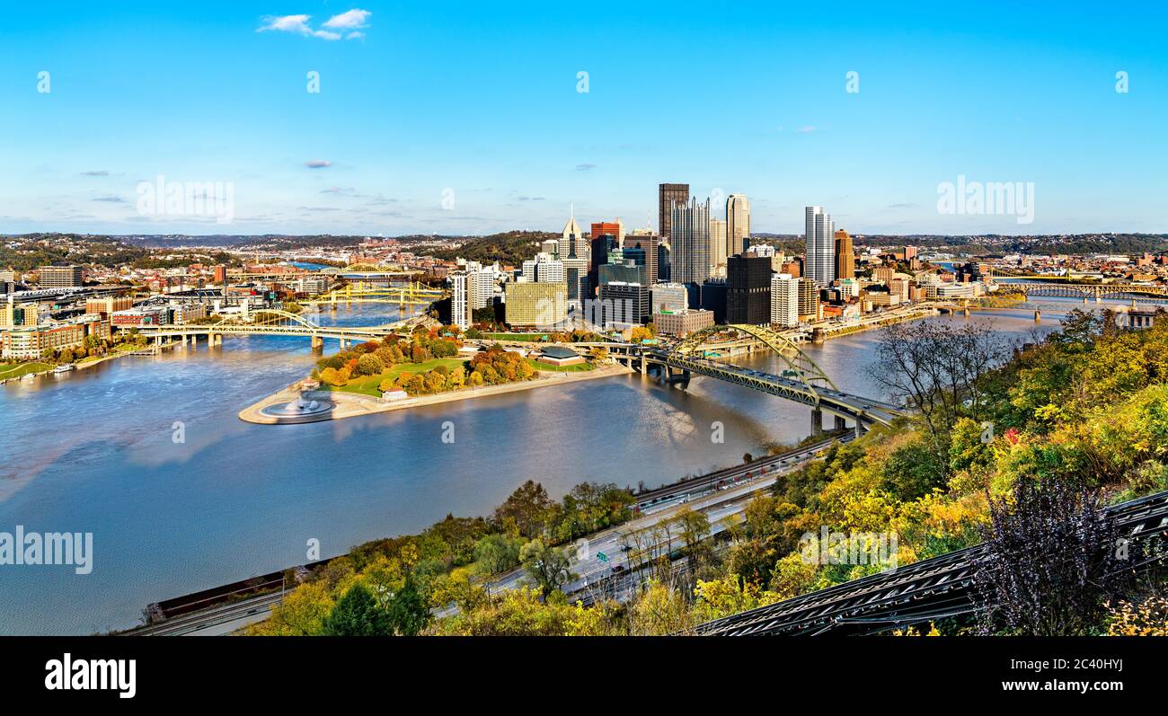 Panorama of Downtown Pittsburgh, known as the Golden Triangle ...