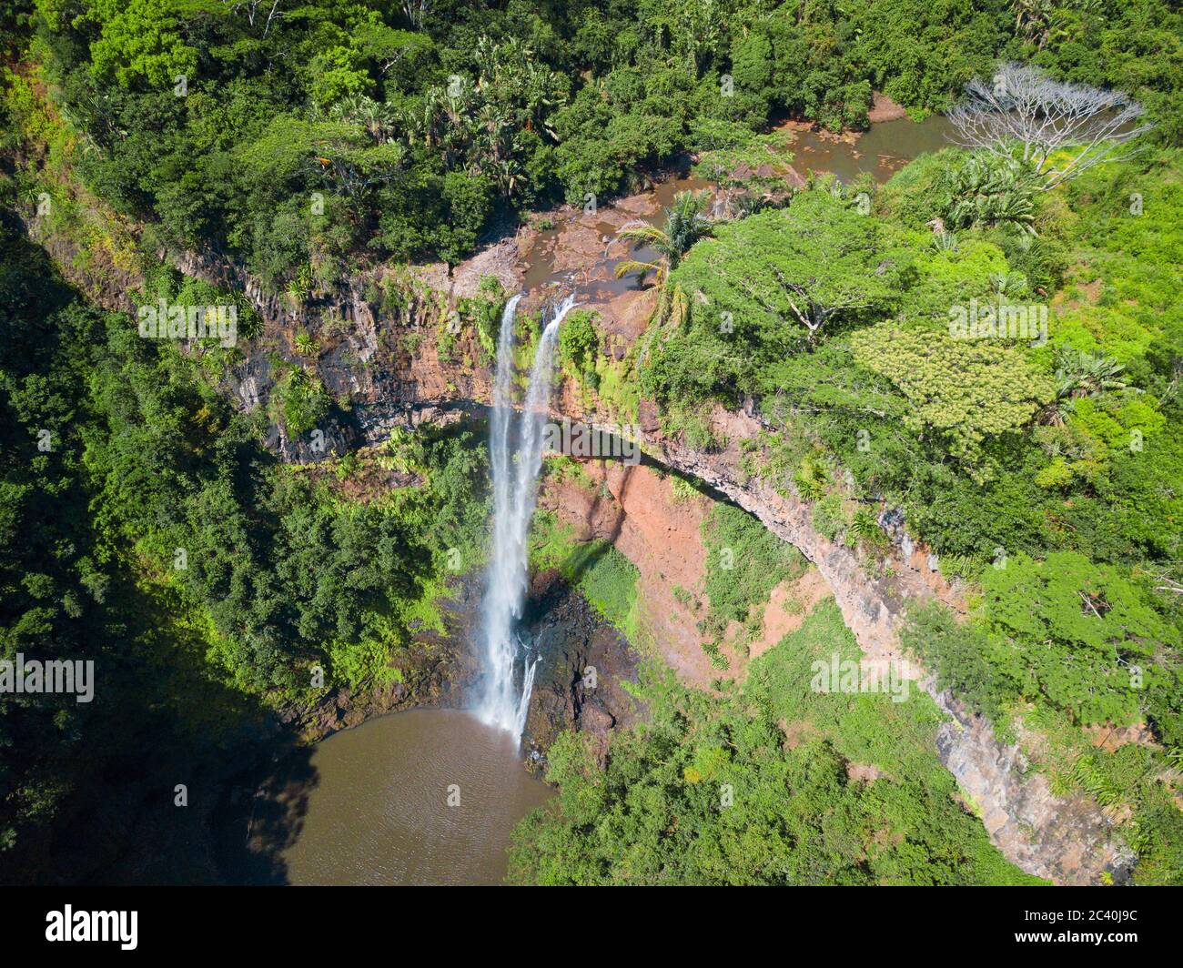 Chamarel waterfall, Mauritius island. Beautiful view on green tropical ...