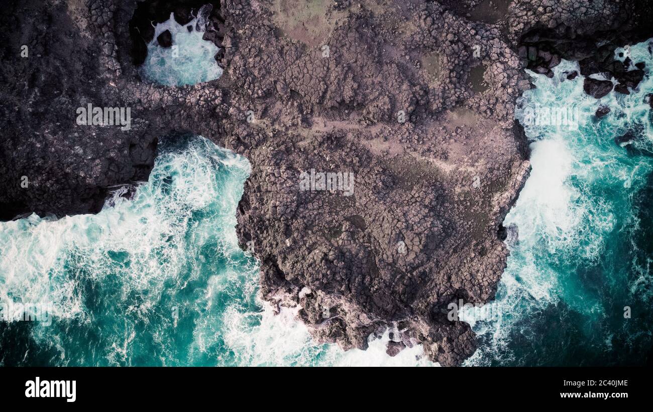 Aerial view of Pont Naturel Mauritius. Natural stone bridge, atraction ...