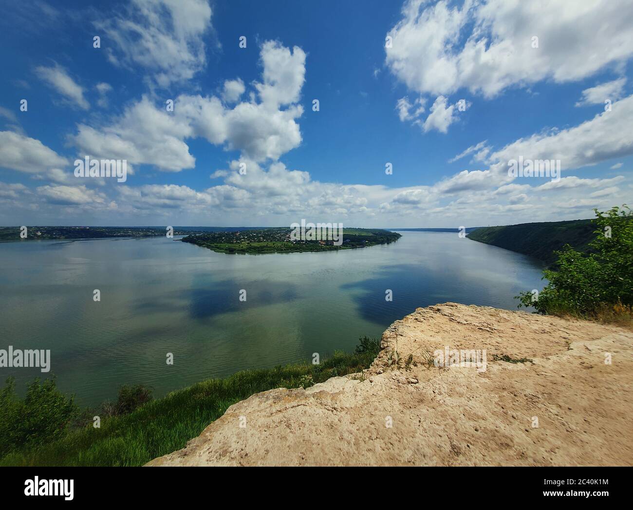 High angle, altitude view to the Nistru river, near Dubasari (Dubossary ...