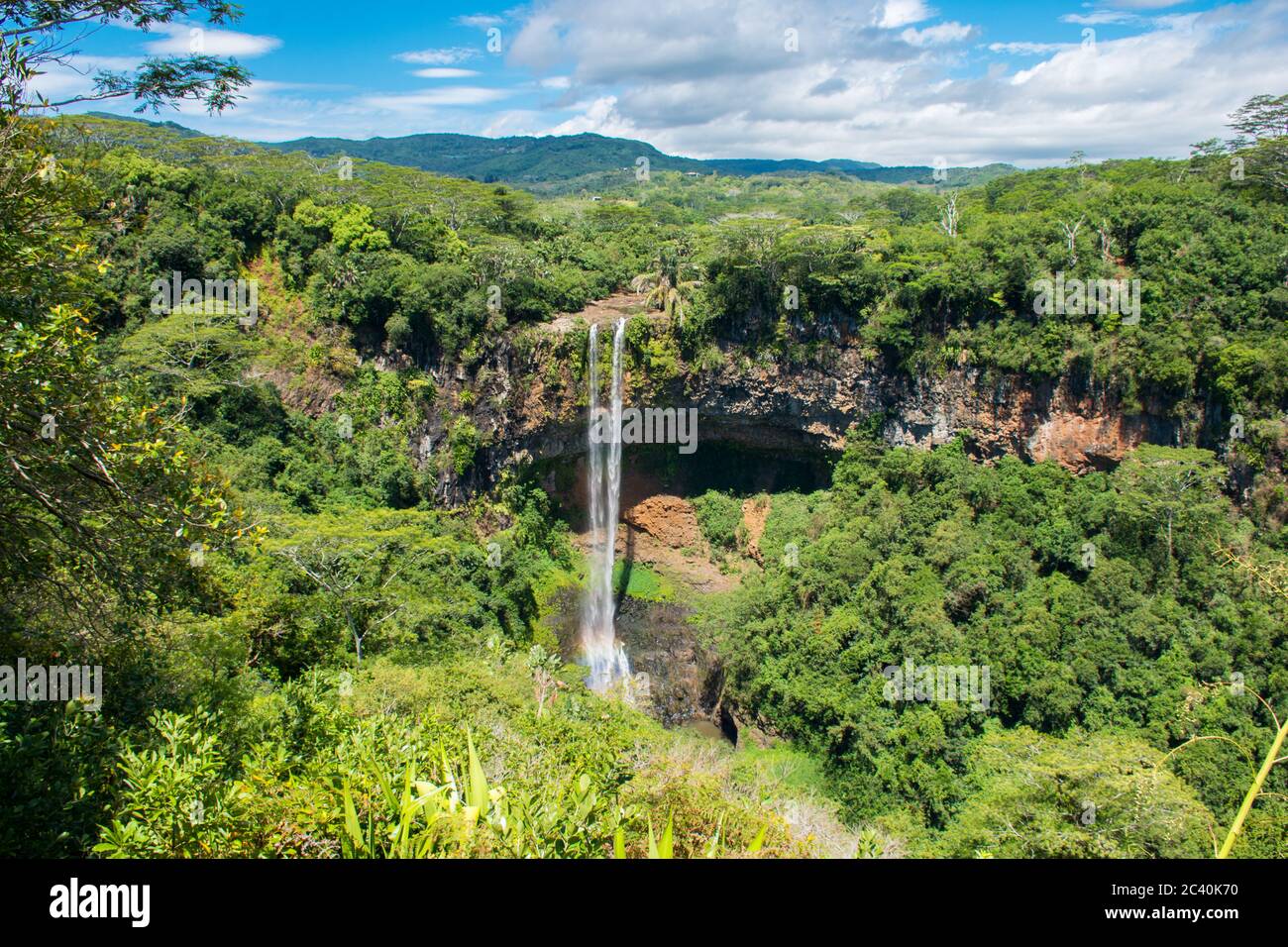 Chamarel waterfall, Mauritius island. Beautiful view on green tropical ...