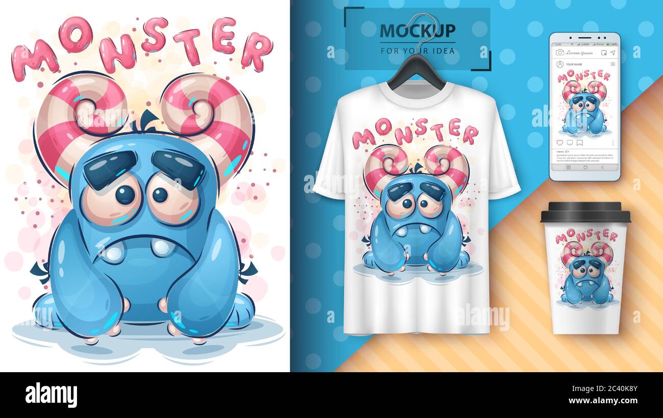 Sad monster poster and merchandising Stock Vector Image & Art - Alamy
