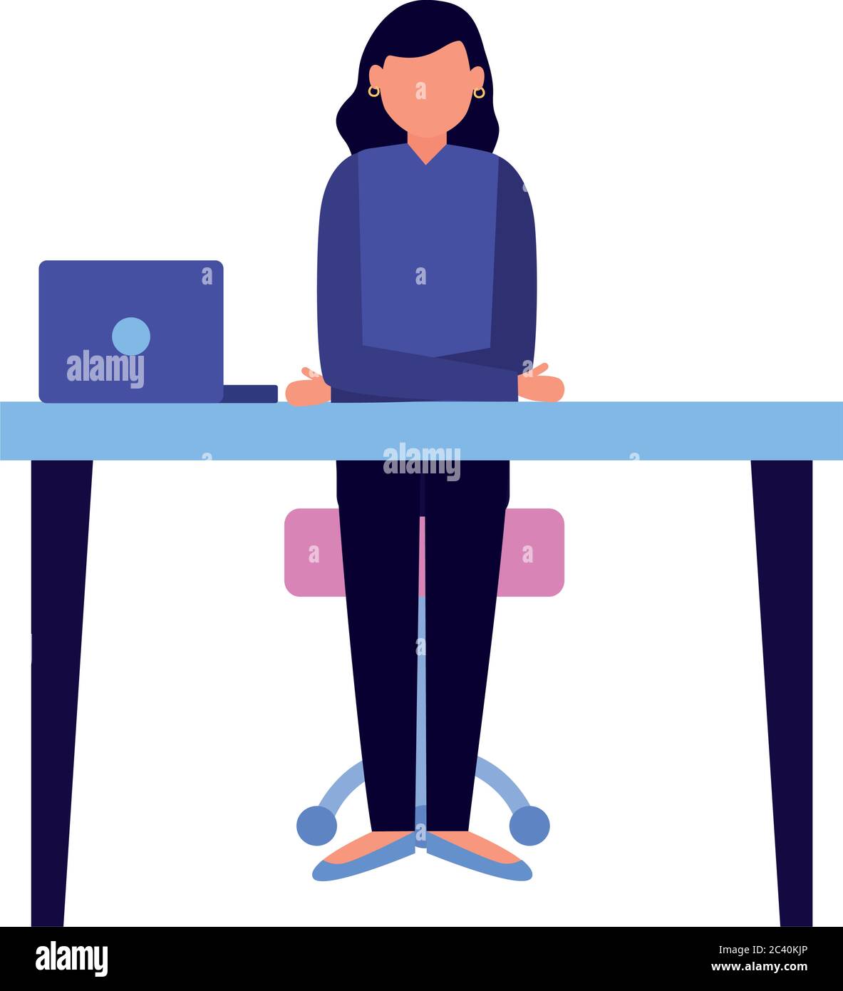 Avatar woman with laptop on desk design, Girl female person people ...