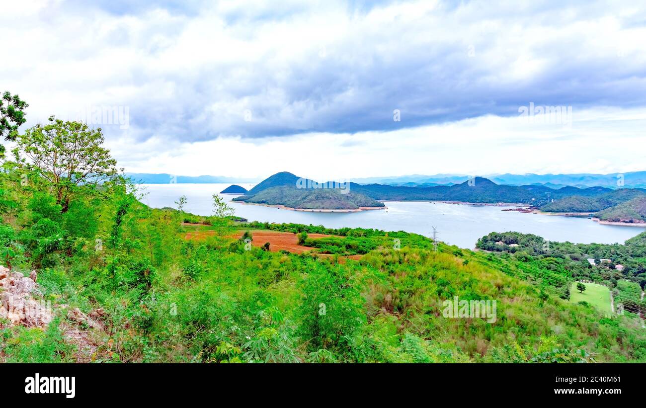 Beautiful scenery views of nature with a large reservoir above the ...