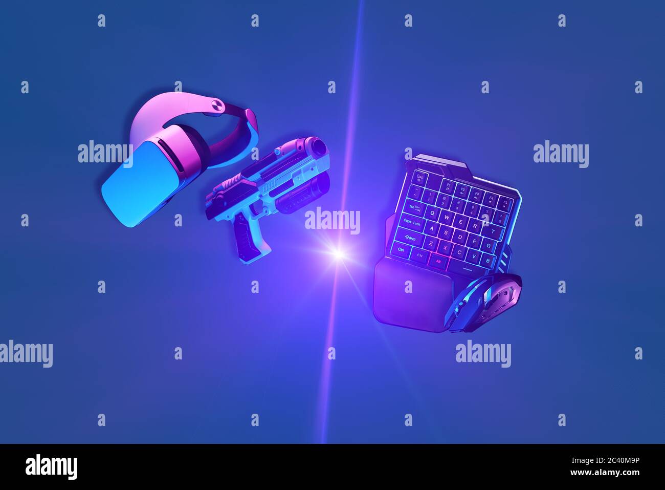 Virtual reality headset and blaster game controllers vs games keyboard ...