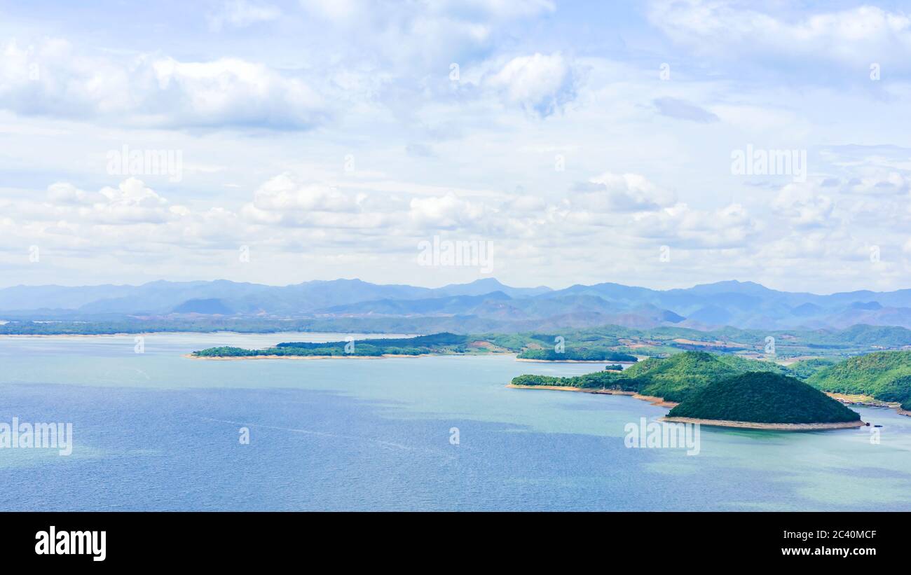 Beautiful scenery views of nature with a large reservoir above the ...