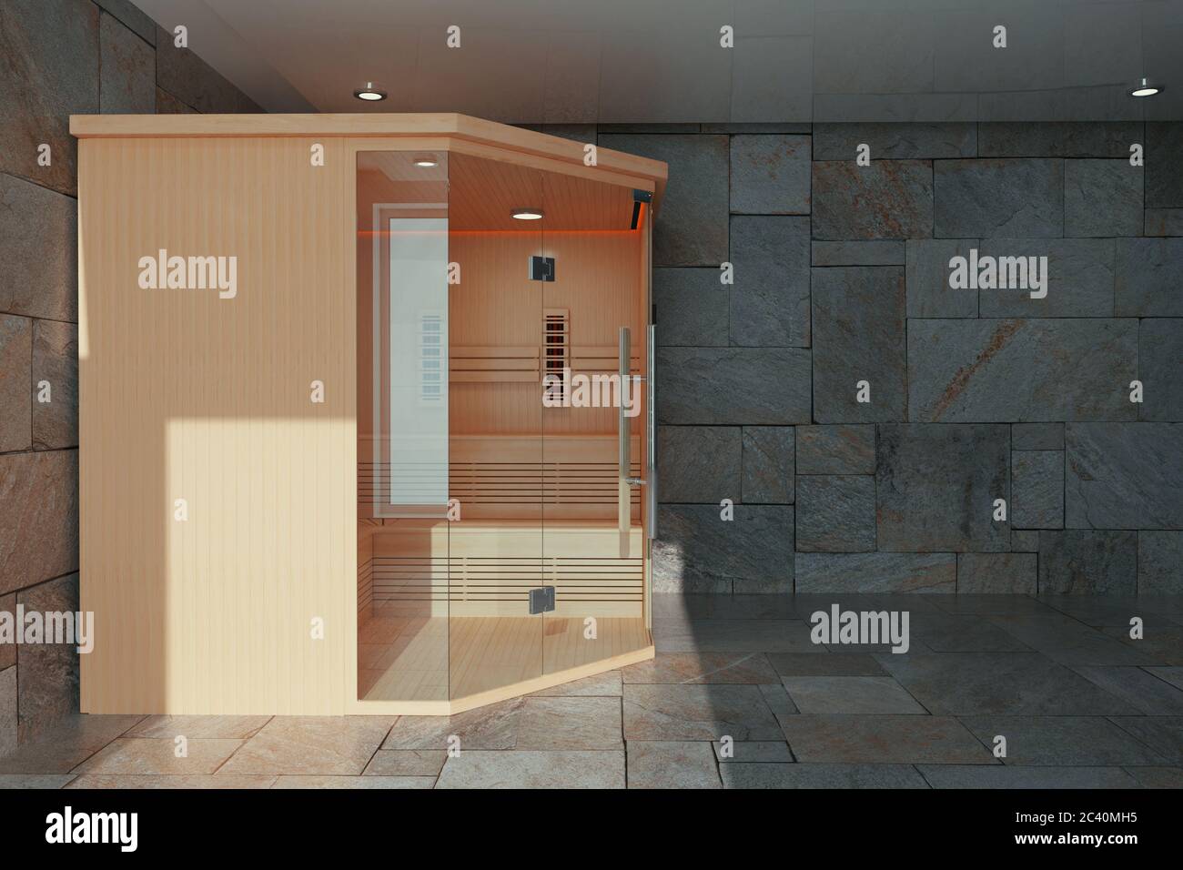 Classic Wooden Infrarered Finnish Sauna Cabin in Bathroom Interior ...