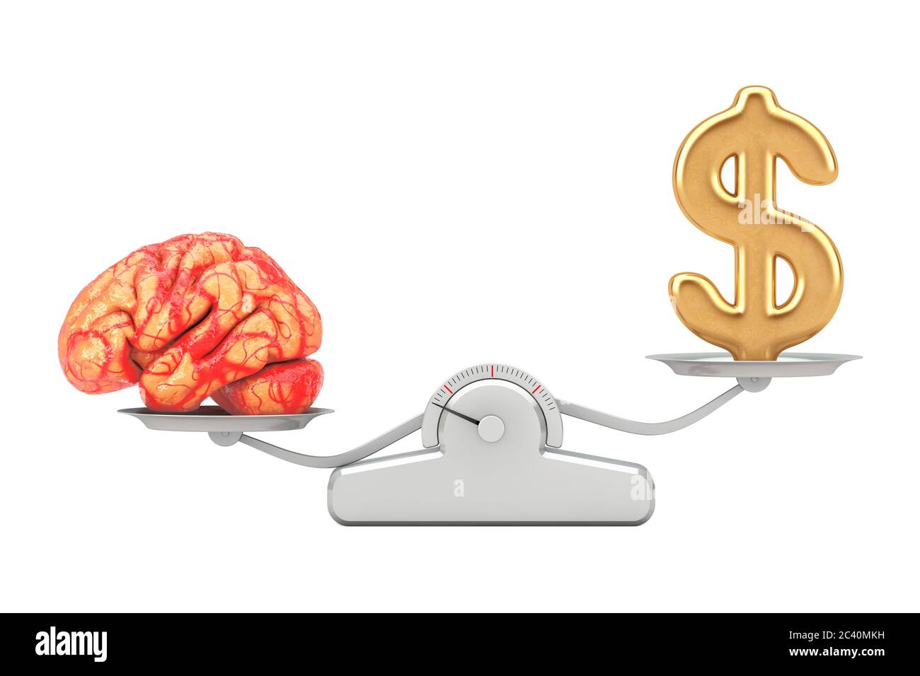 Golden Dollar Sign with Brain Balancing on a Simple Weighting Scale on ...