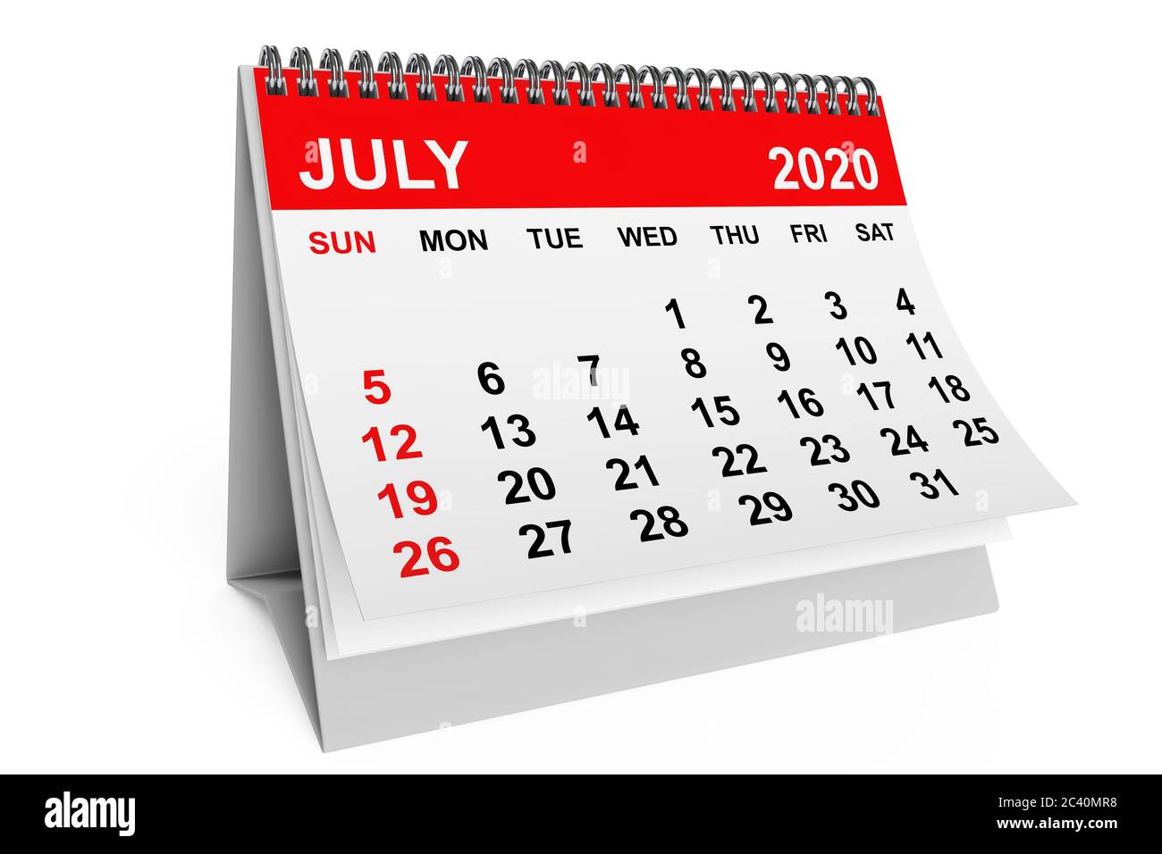 2020 Year July Calendar on a white background. 3d rendering Stock Photo ...