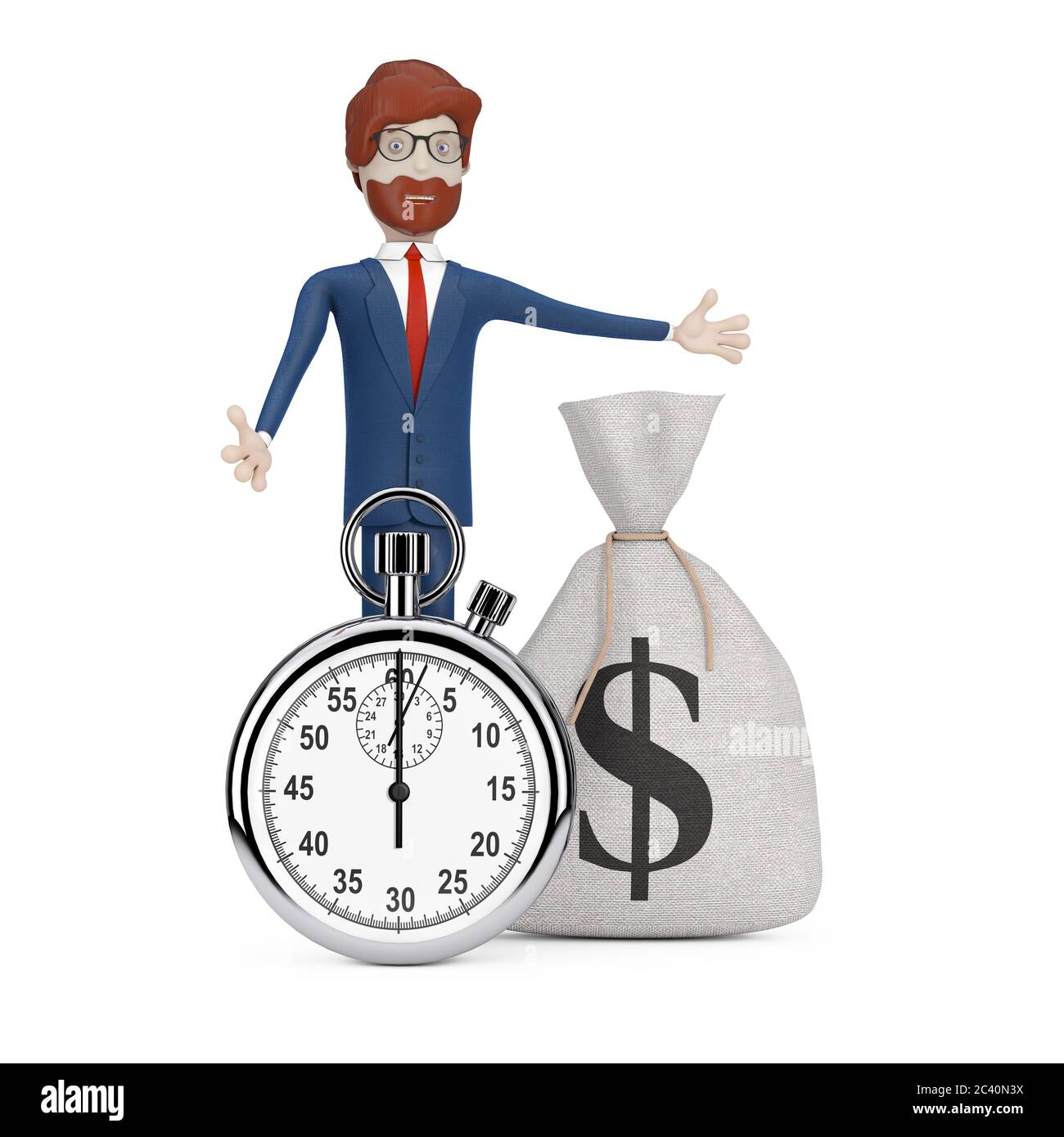 Quick Loan Concept. Cartoon Character Businessman near Stopwatch and ...