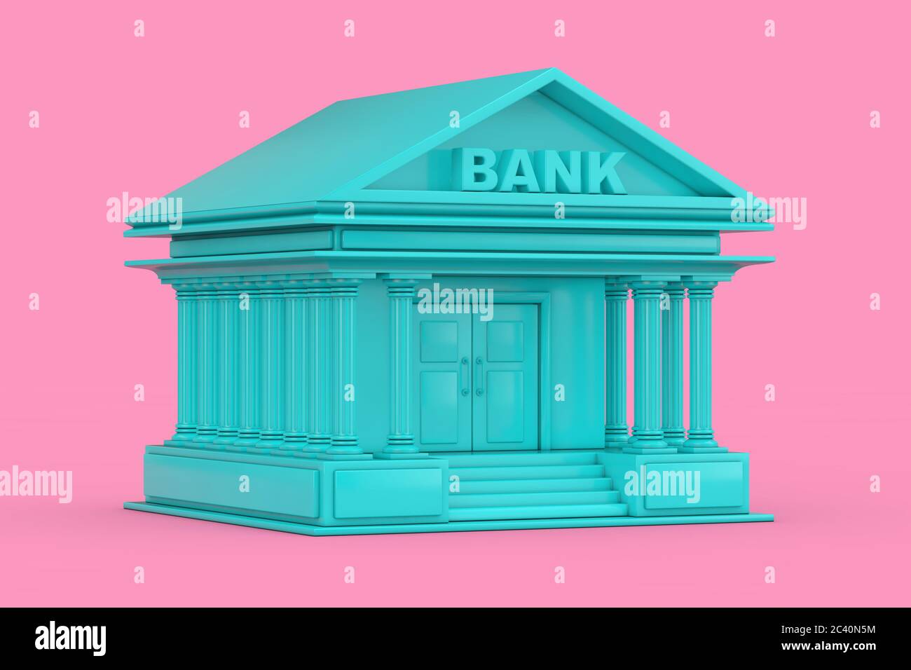 Blue Bank Building in Duotone Style on a pink background. 3d Rendering ...