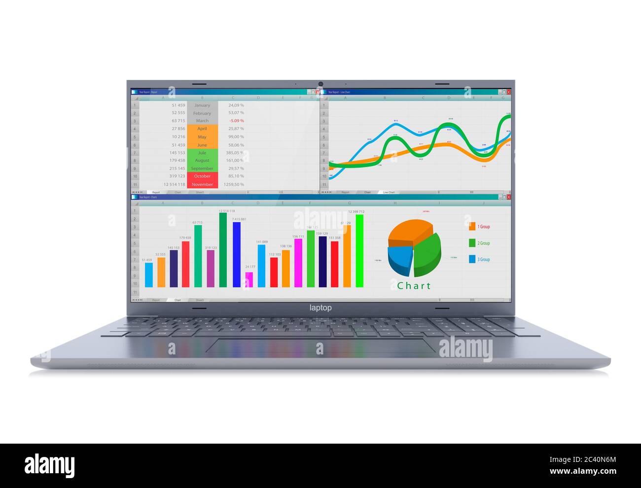 Enterprise financial report with graphs and charts on a screen of ...