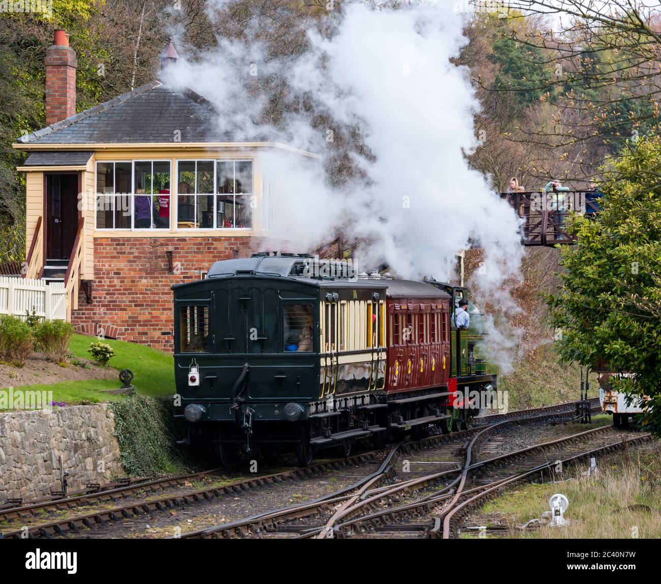 Old-fashioned stream train at railway station, Beamish Museum, Durham ...