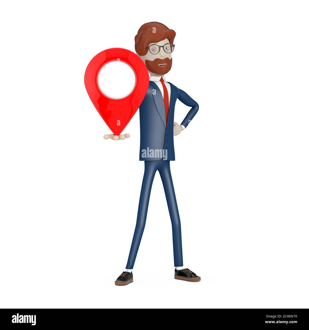 Navigation Concept. Cartoon Character Businessman with Red Map Pointer ...