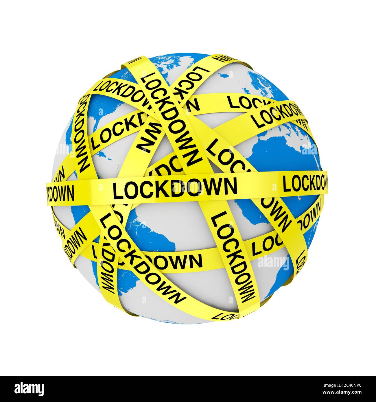 World Quarantine Concept. COVID-19 Lockdown Yellow Tape Strips Around ...