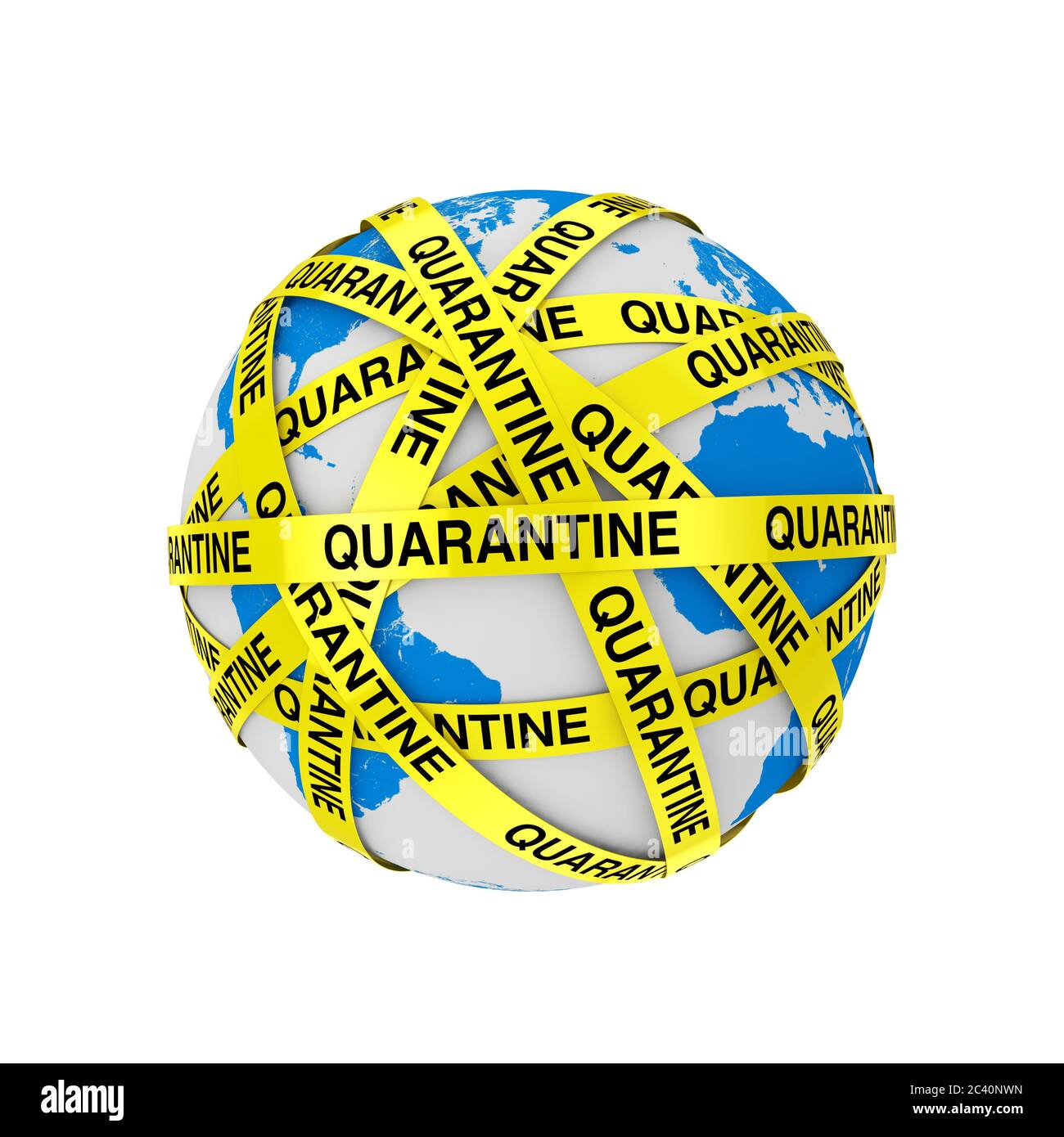 World Quarantine Concept. Quarantine Yellow Tape Strips Around Earth ...