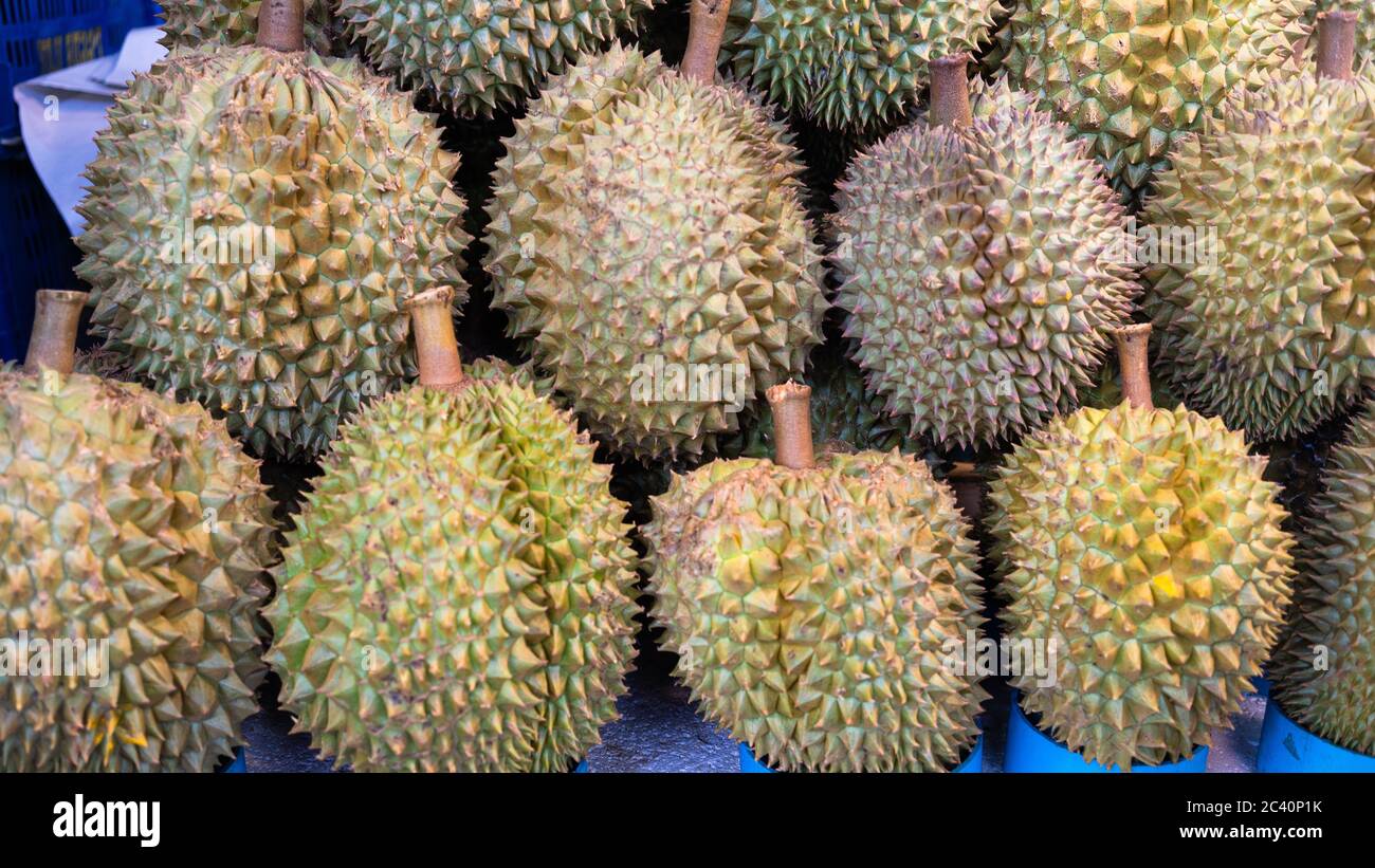 Durian fruits were arranging at market Stock Photo - Alamy