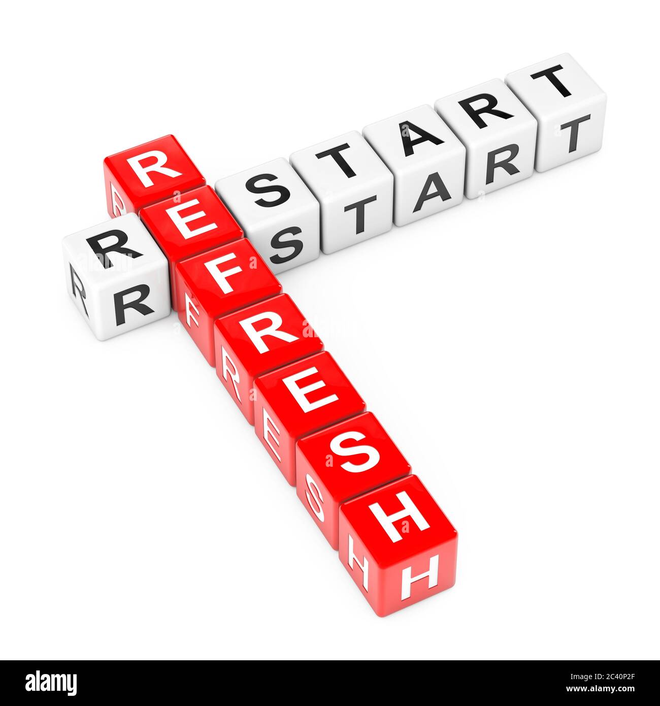 Restart and Refresh Sign as Crossword Cube Blocks on a white background ...