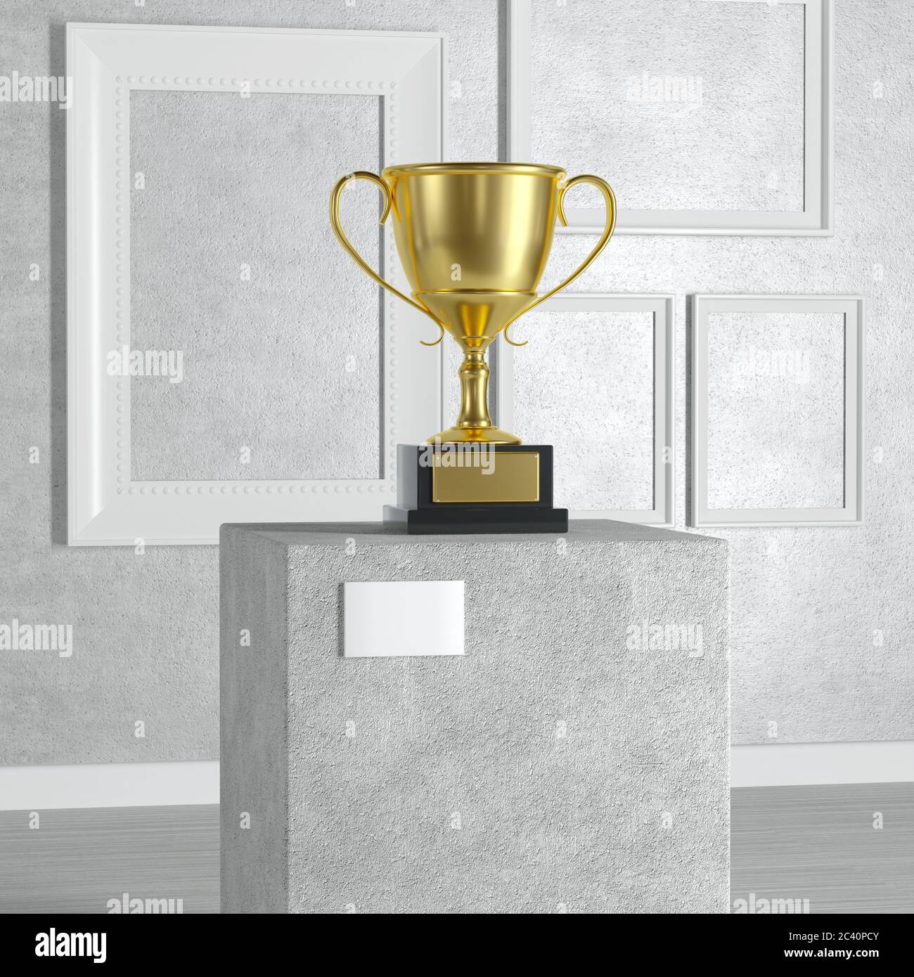 Business or Sport Golden Award Trophy over Pedestal, Stage, Podium or ...