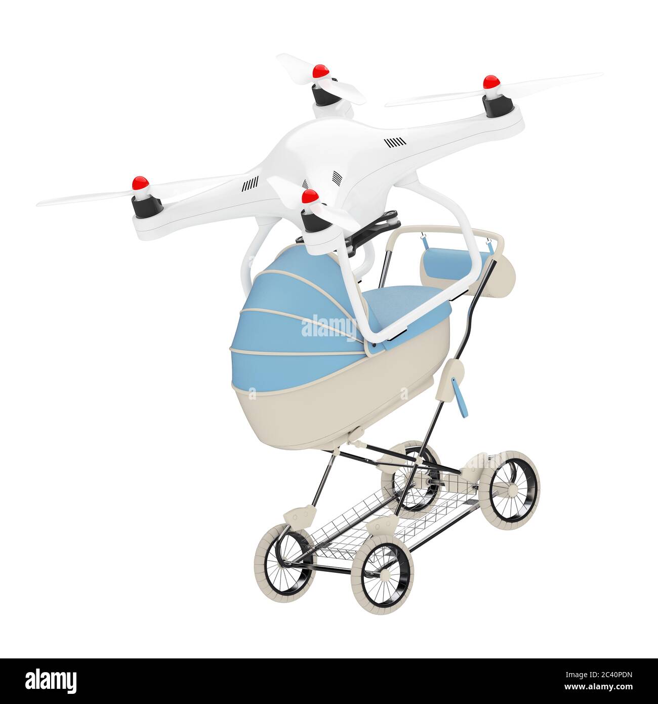 New Baby Born Concept. Air Drone Delivering Modern Blue Baby Carriage ...