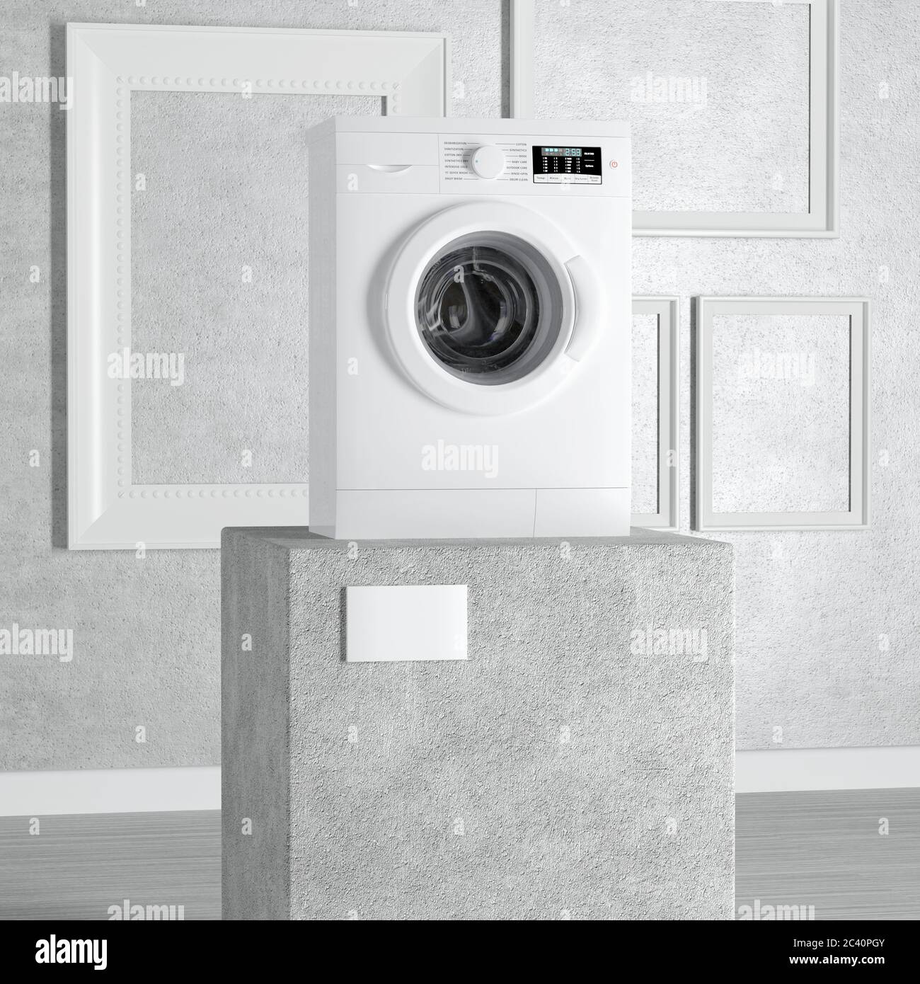 Modern White Washing Machine over Pedestal, Stage, Podium or Column in ...