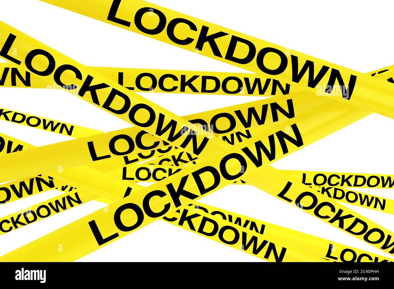 Lockdown Quarantine Zone Yellow Tape Strips on a white background. 3d ...