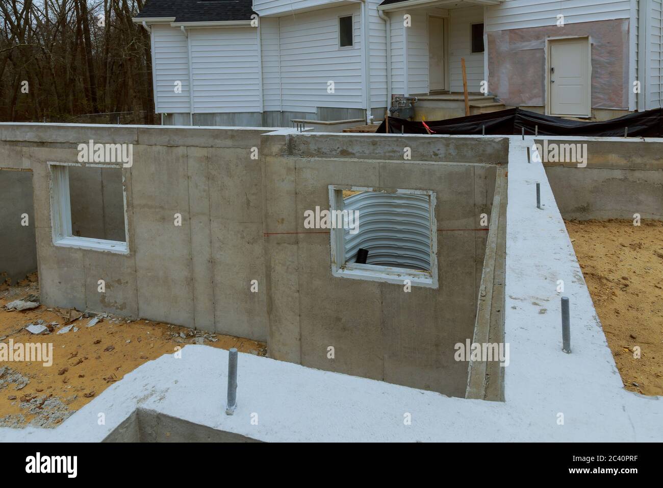 New home concrete house in the foundation for a new building foundation ...