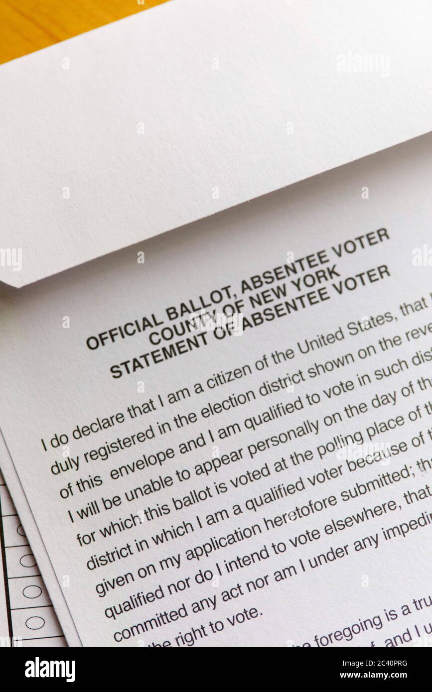 View of a voter's paper absentee ballot on a table, New York, NY, USA ...