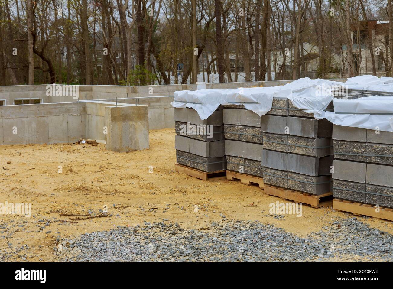 Concrete wall foundation for construction of residential building of ...