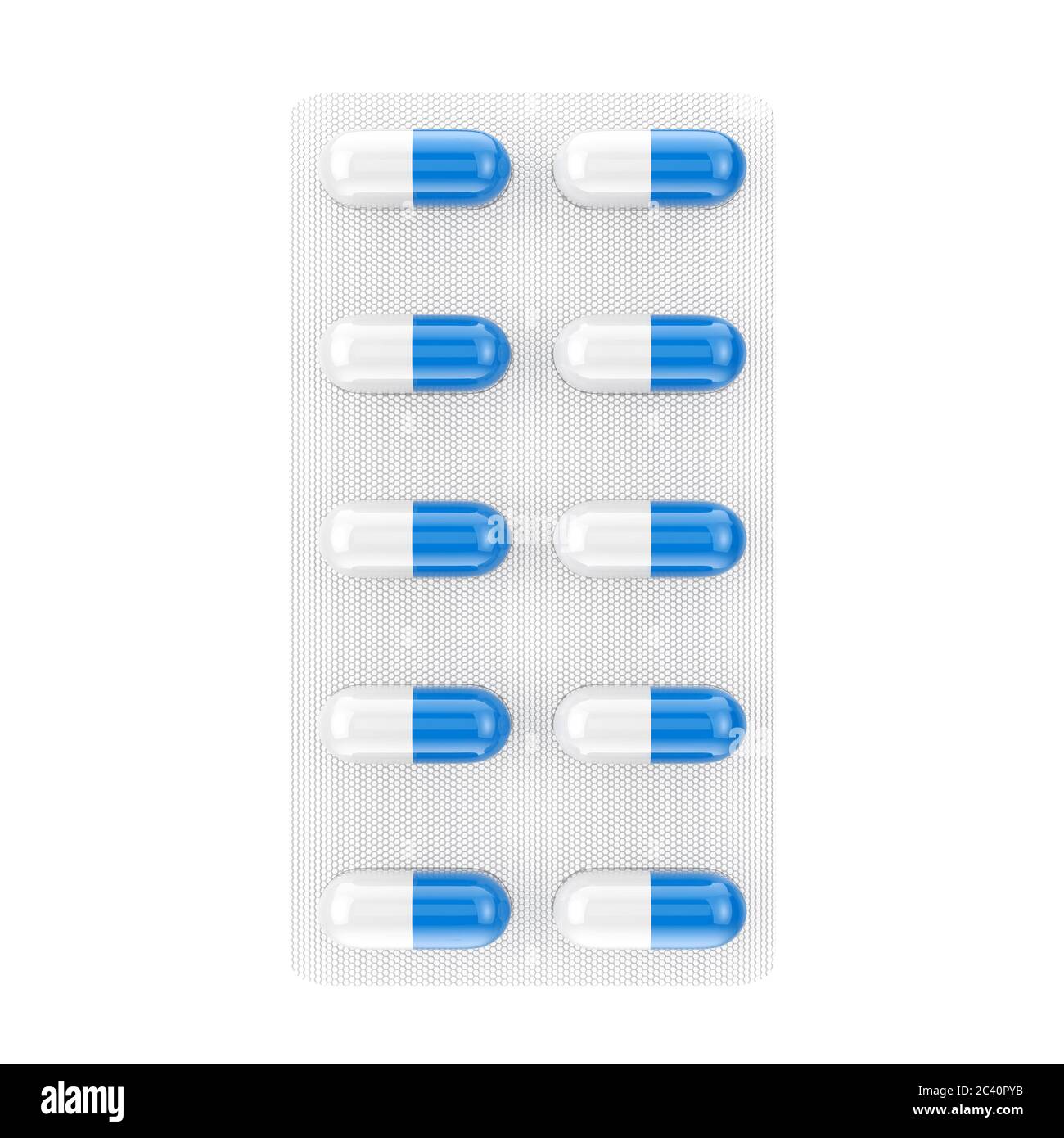 Blue Health Care Capsules in Blister Pack on a white background. 3d ...