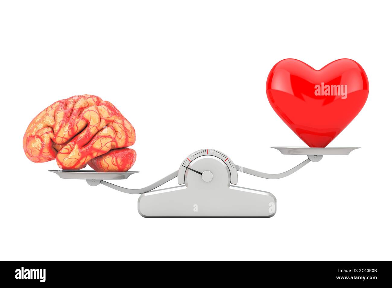 Brain And Red Heart over Simple Balance Scale on a white background. 3d ...