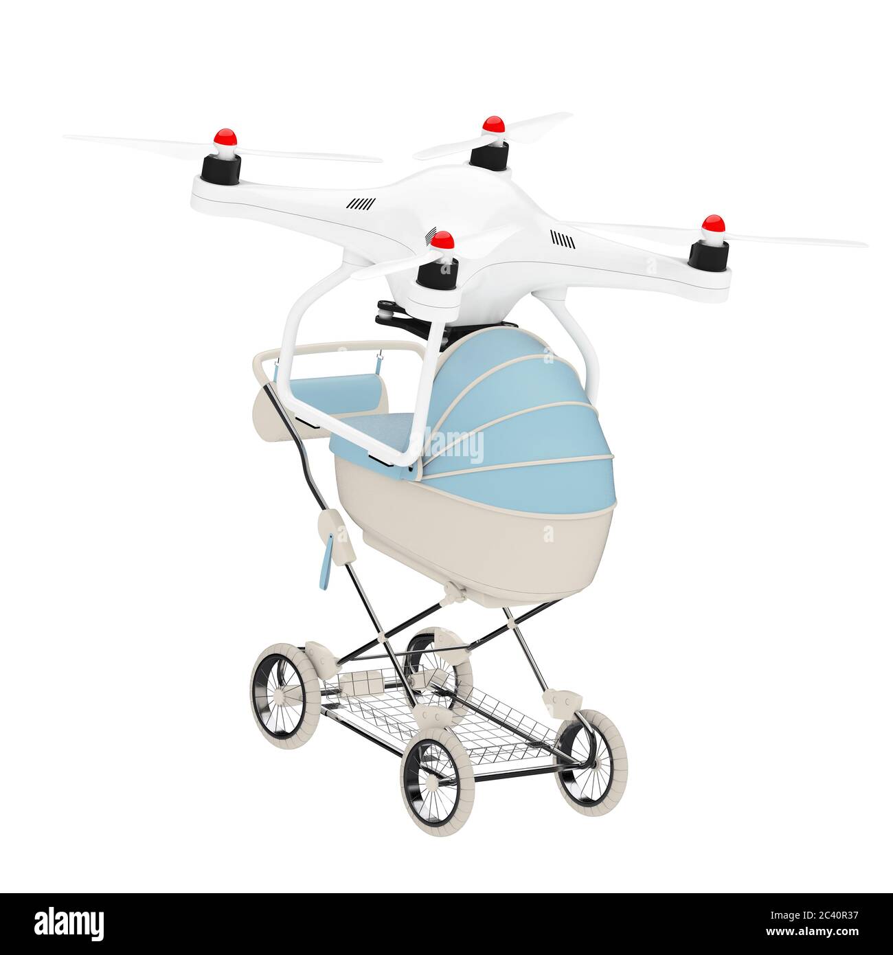 New Baby Born Concept. Air Drone Delivering Modern Blue Baby Carriage ...