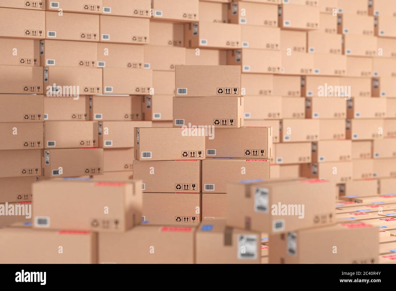Logistic, Distribution and Delivery Concept. Cardboard Packages and Parcels Boxes Stack in ...