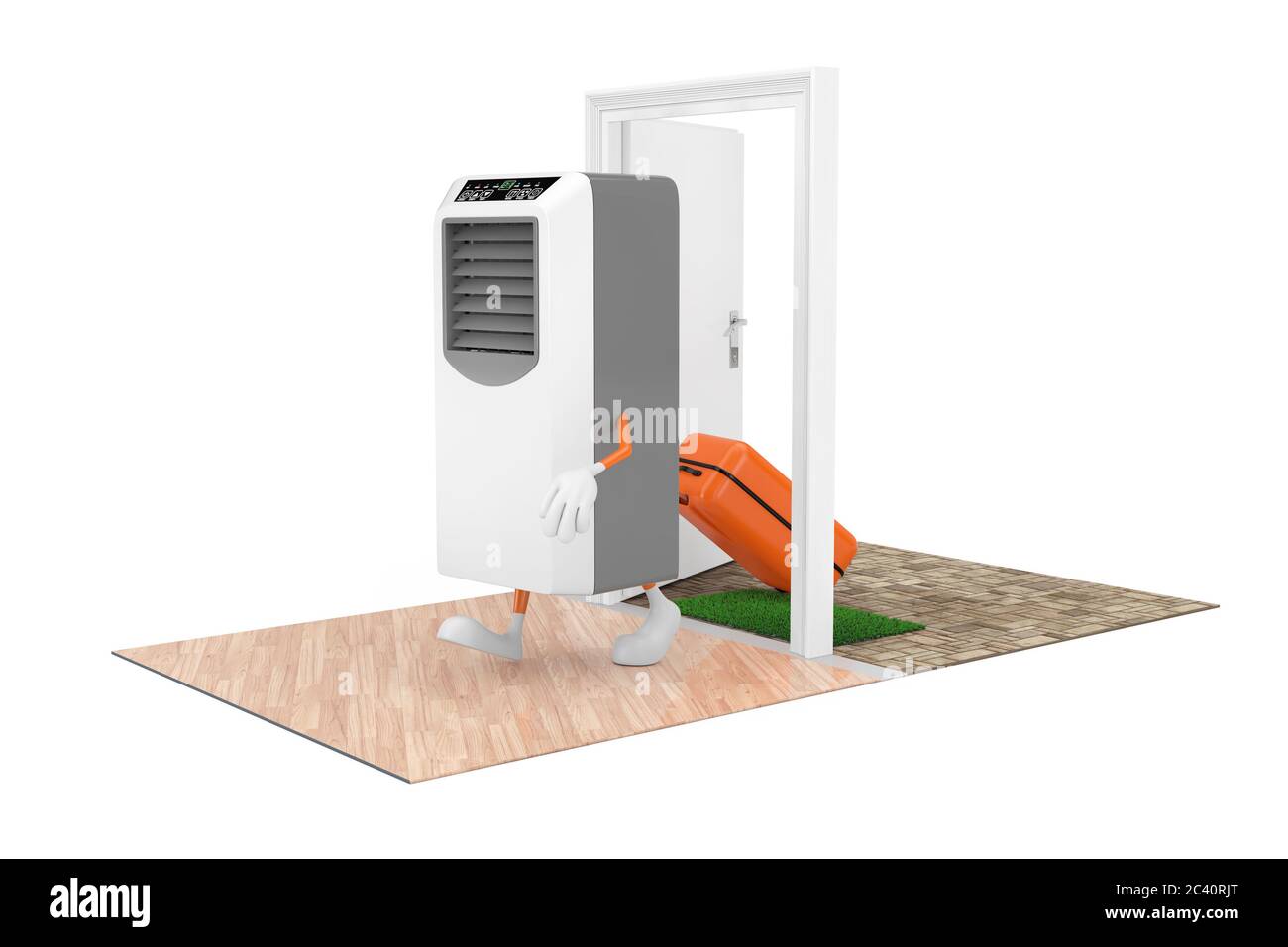 Buying Home Appliances Concept. Portable Mobile Room Air Conditioner as ...