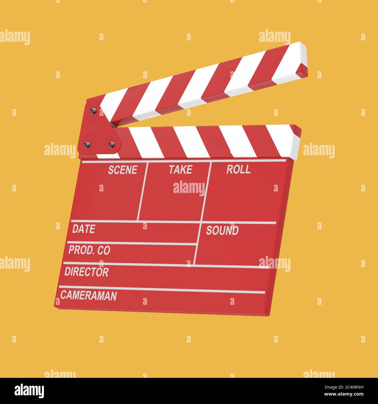 Red Movie Production Clapper Board on a yellow background. 3d Rendering ...