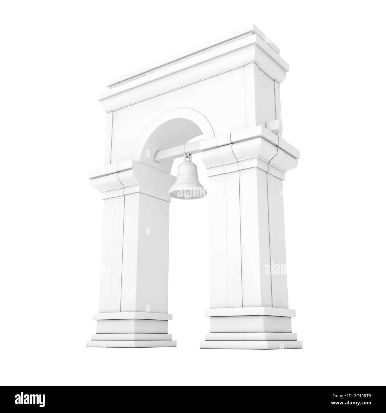 White Bell Tower with Archway and Hanging Bell in Clay Style on a white ...
