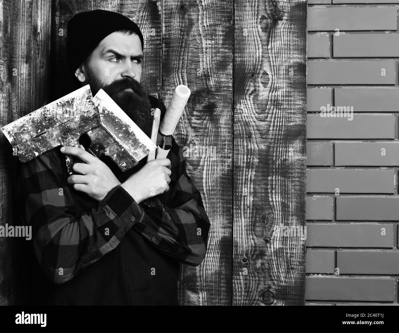 bearded foreman, long beard, brutal caucasian hipster with moustache in ...