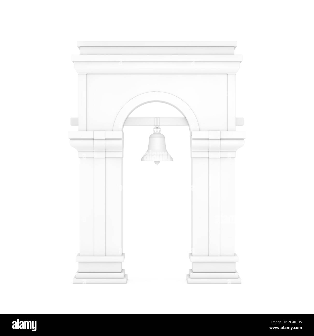 White Bell Tower with Archway and Hanging Bell in Clay Style on a white ...