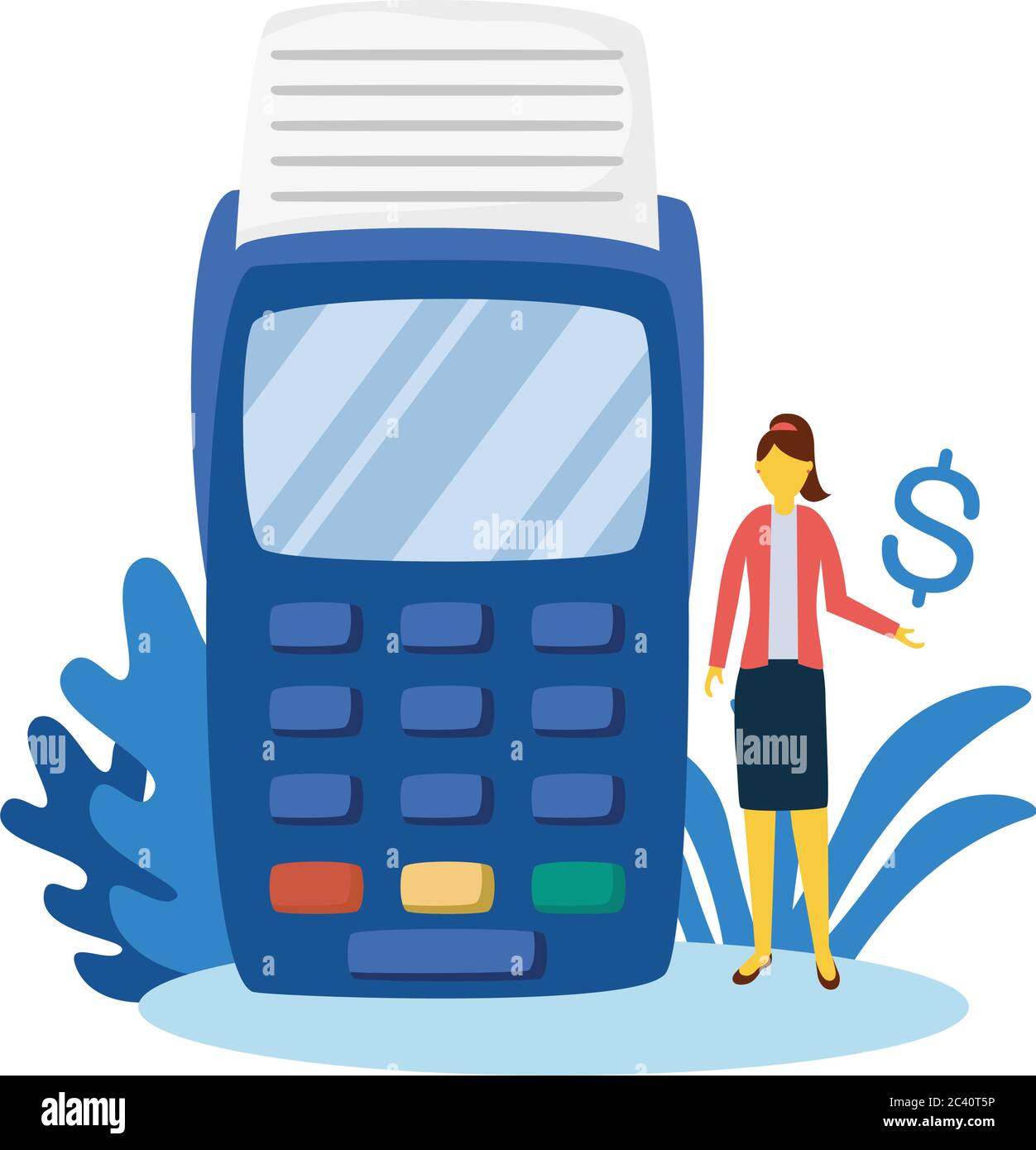 Woman avatar with dataphone of money financial banking commerce and ...