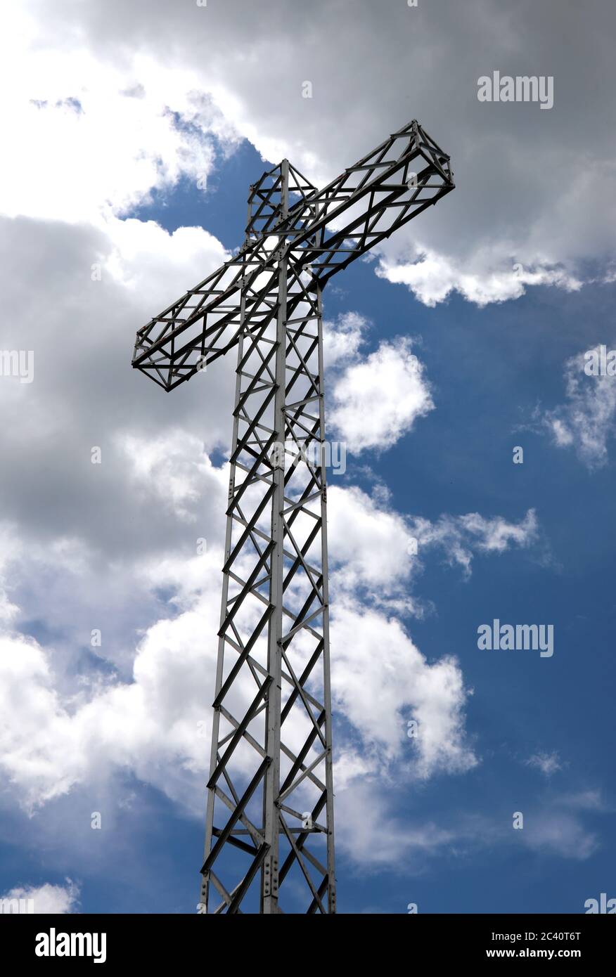 large cross made with a metallic structure symbol of the Christian ...