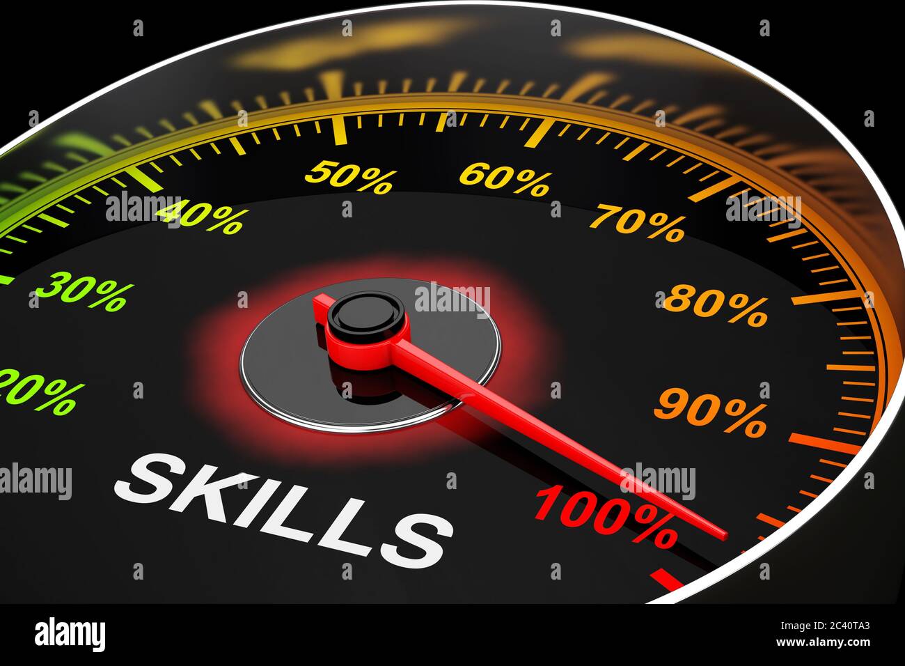 Speedometer as Skills Level Meter extreme closeup. 3d Rendering Stock ...